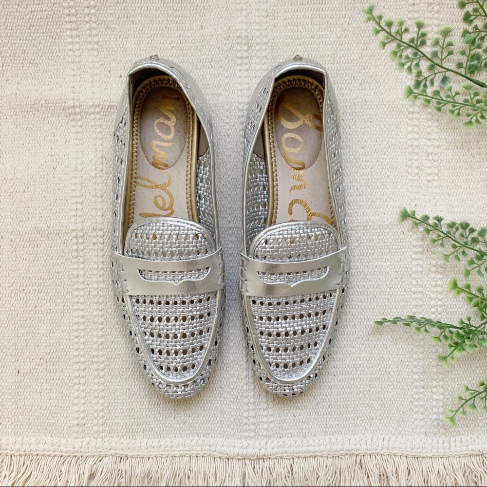 Sam Edelman Leora Woven Metallic Silver Loafers - Gem